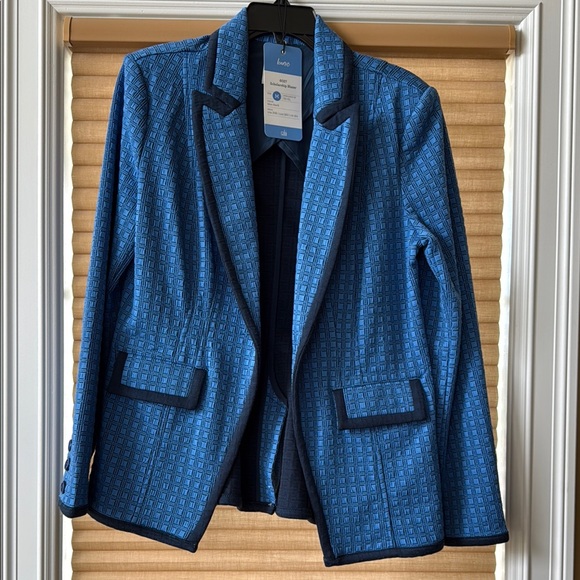 CAbi | Jackets & Coats | Cabi Blue Textured Blazer With Black Trim ...